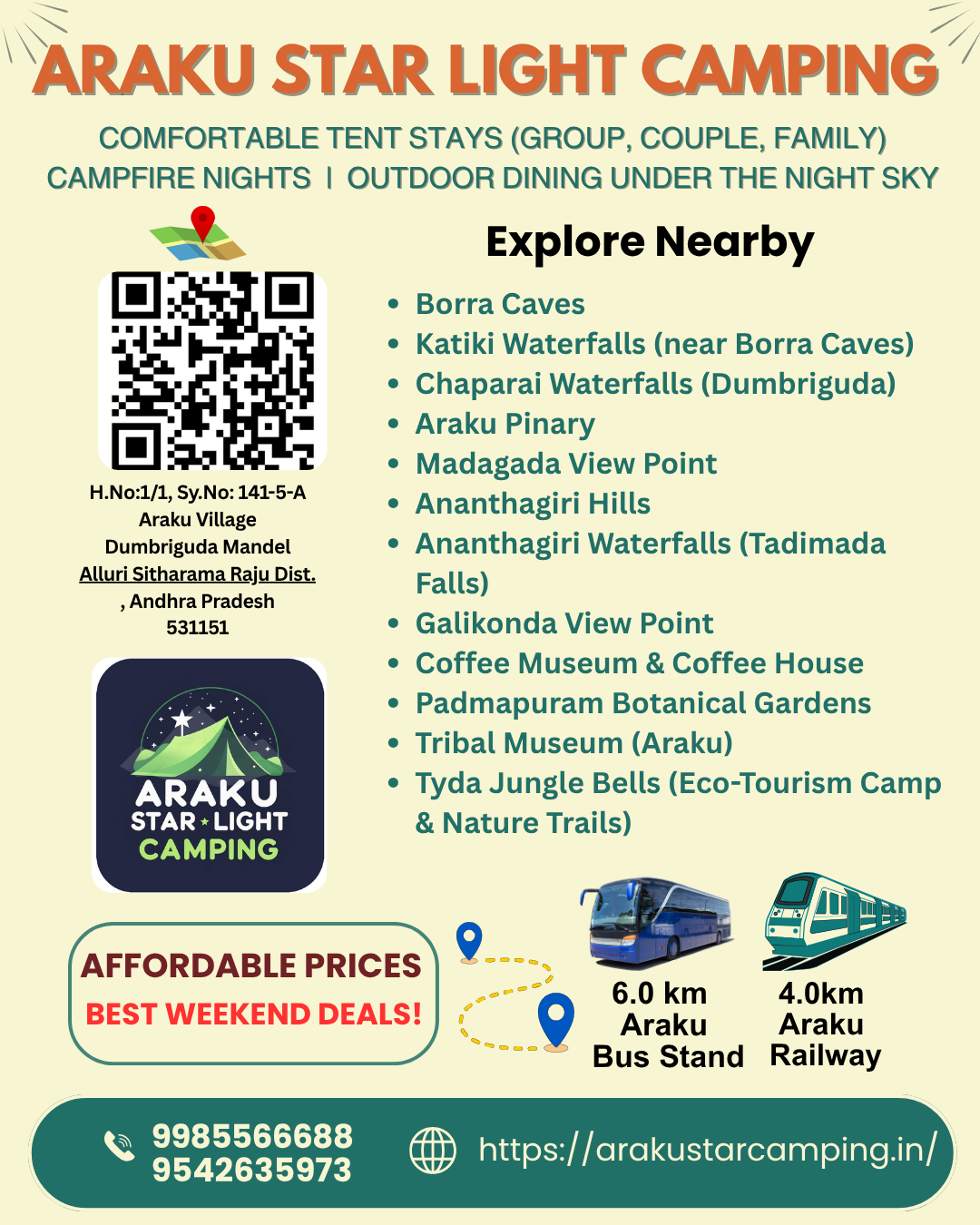 Contact / Book Tent Stay Camping in Araku Starlight Camping